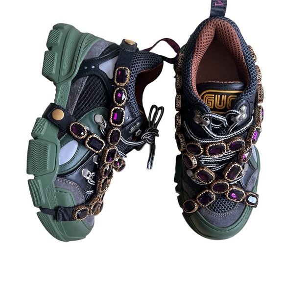 Gucci | Shoes | Gucci Flashtrek Shoes Sneakers New Jewels Green Made ...